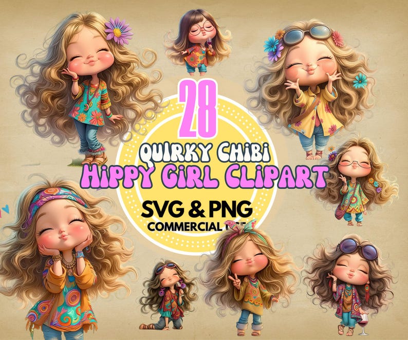Quirky Girl Clipart, Commercial Use, Cute Whimsical Girl, 300 Dpi PNG ...