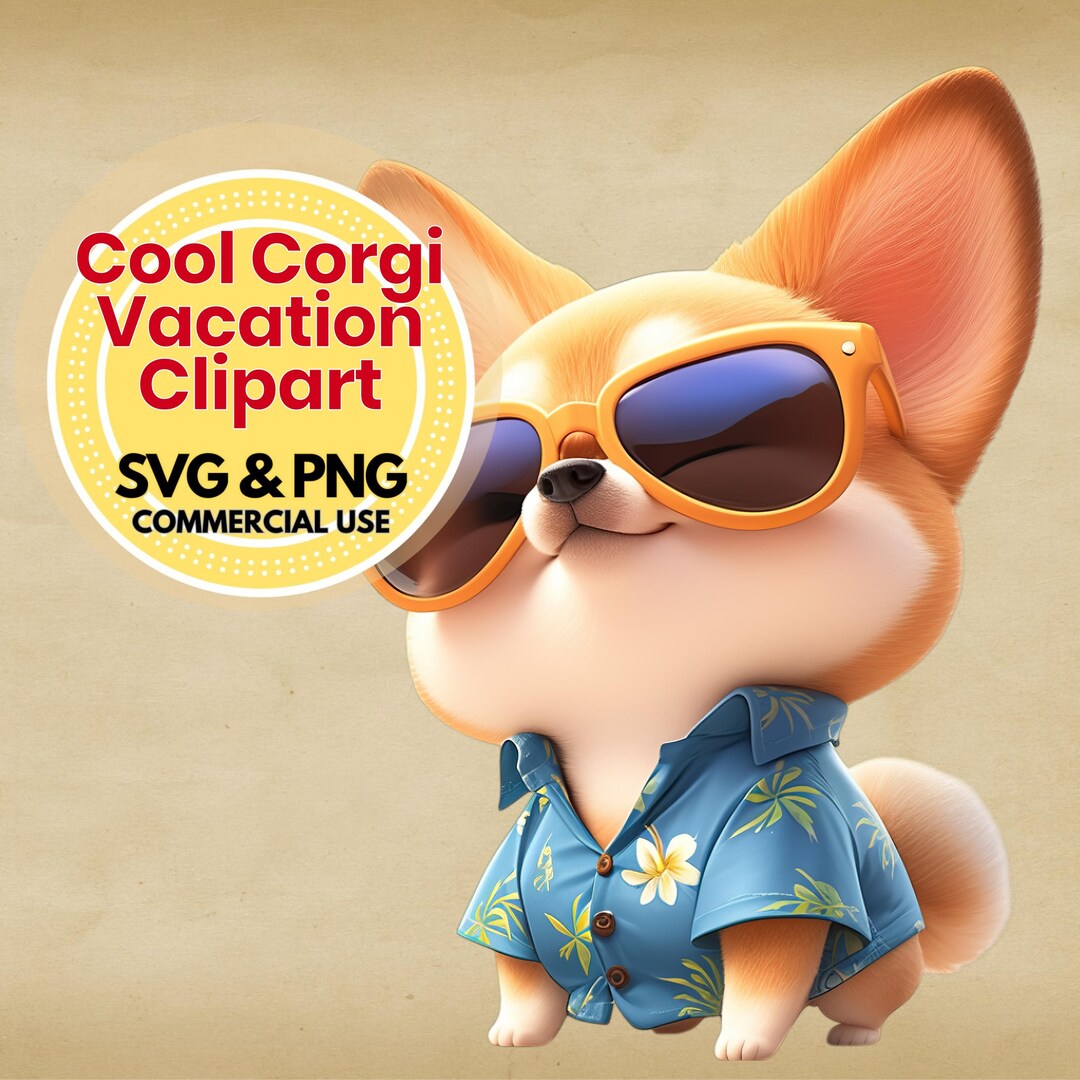 Cool Corgi Clipart SVG PNG Cute Dog Digital Download Kawaii Puppy ...