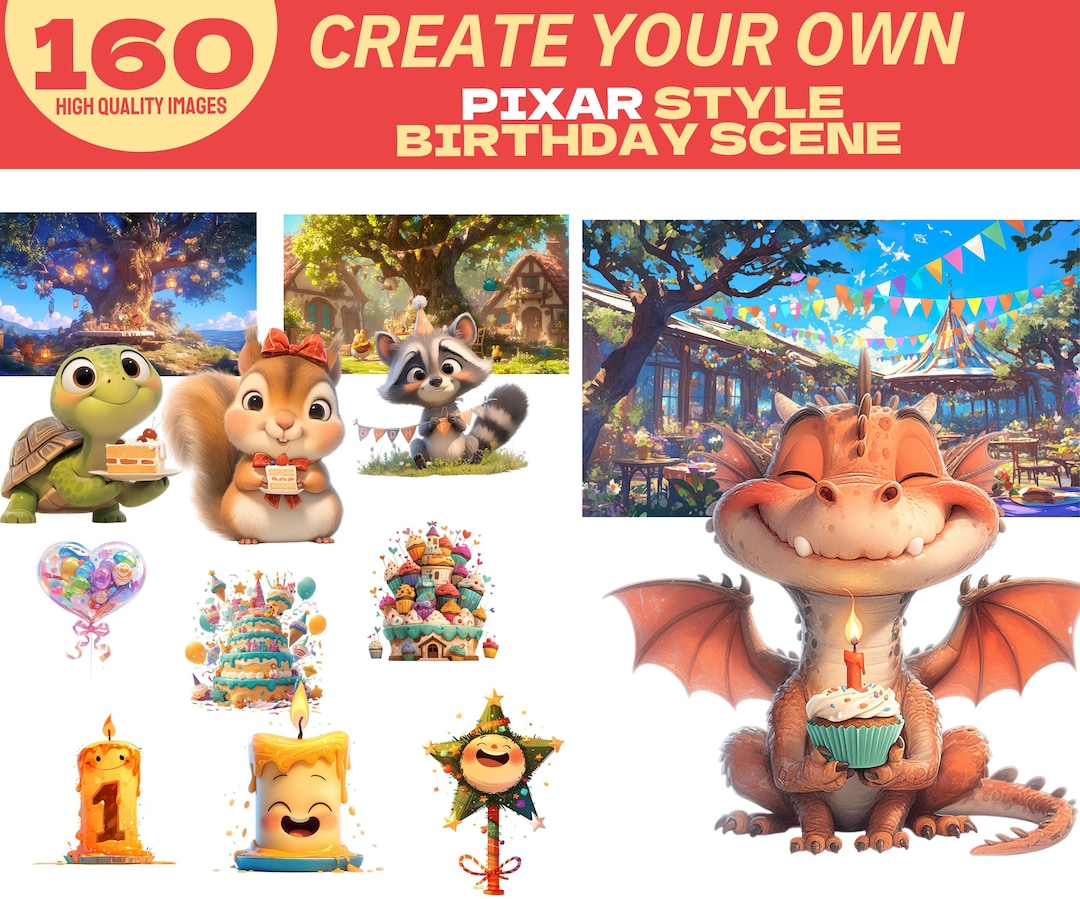 Birthday Scene Builder Digital Download Pixar Style Clipart Set 160 Png ...