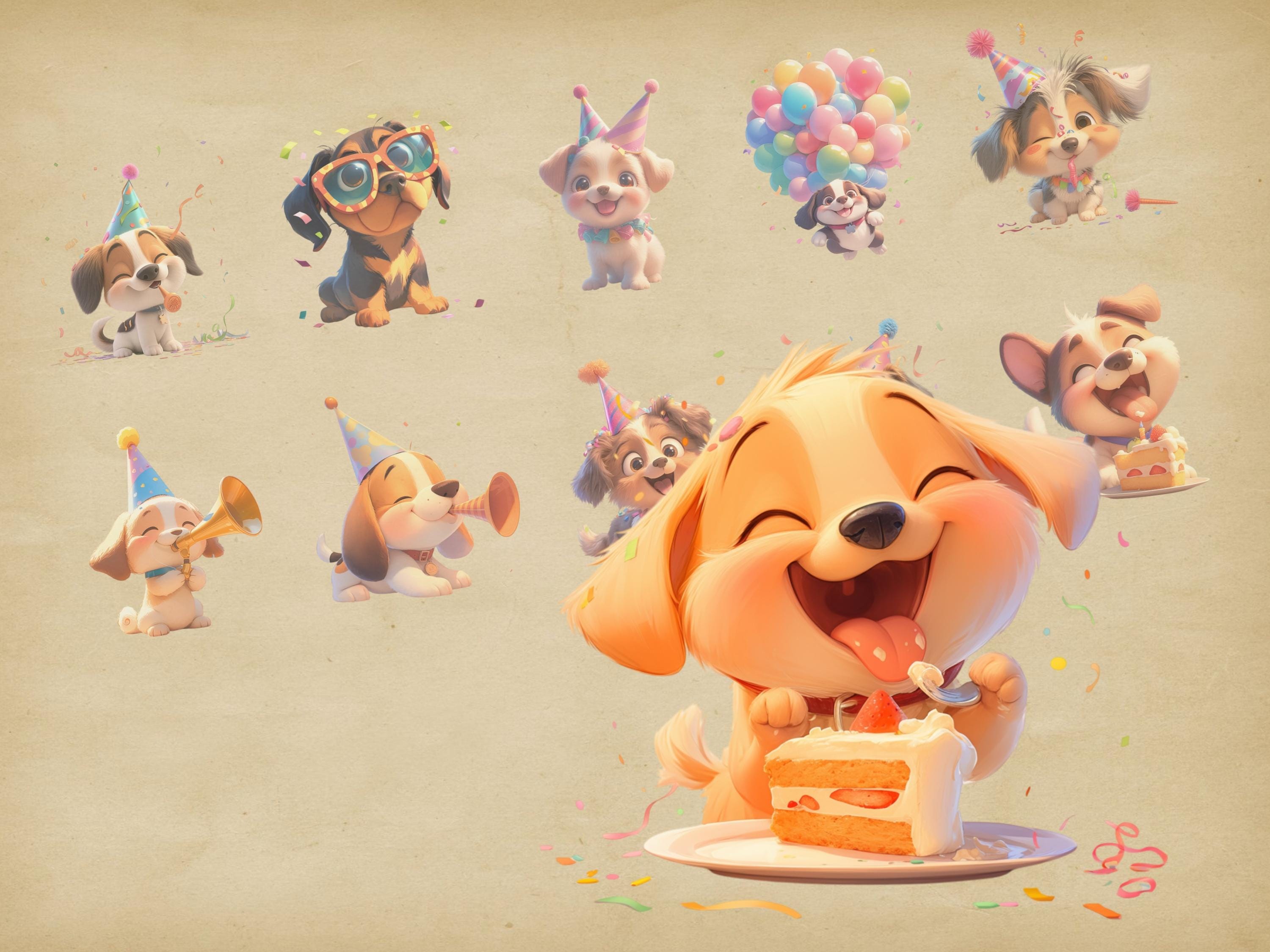 Puppy Birthday Clipart Bundle Digital Download Png Svg Cute Birthday ...