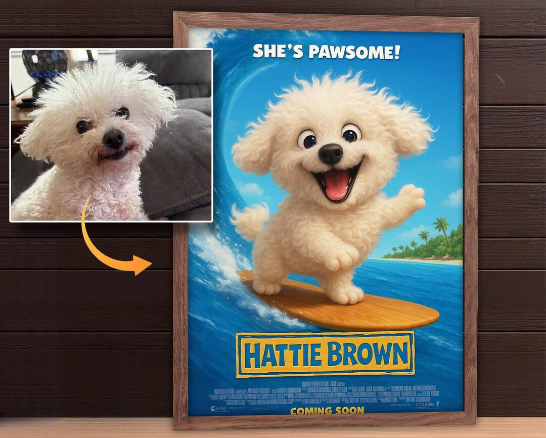 Custom Pet Movie Poster Digital Download, Personalized Pixar Style Pet ...