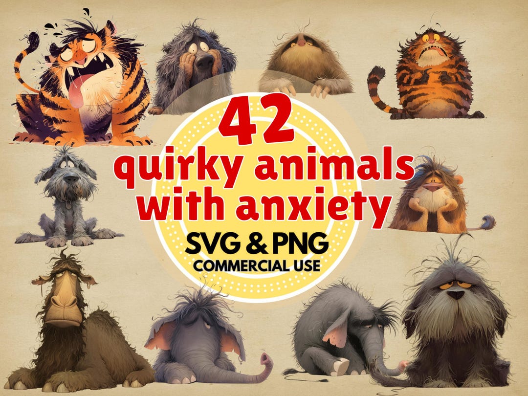 Quirky Animals With Anxiety Clipart PNG SVG Digital Download Cute ...