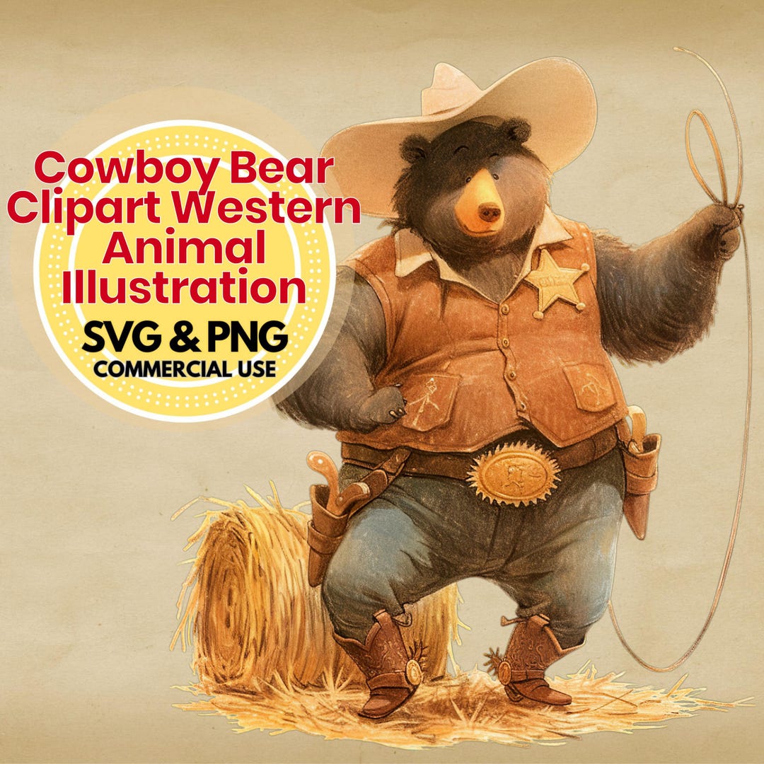 Cowboy Bear Clipart PNG SVG Western Digital Download Cute Country ...