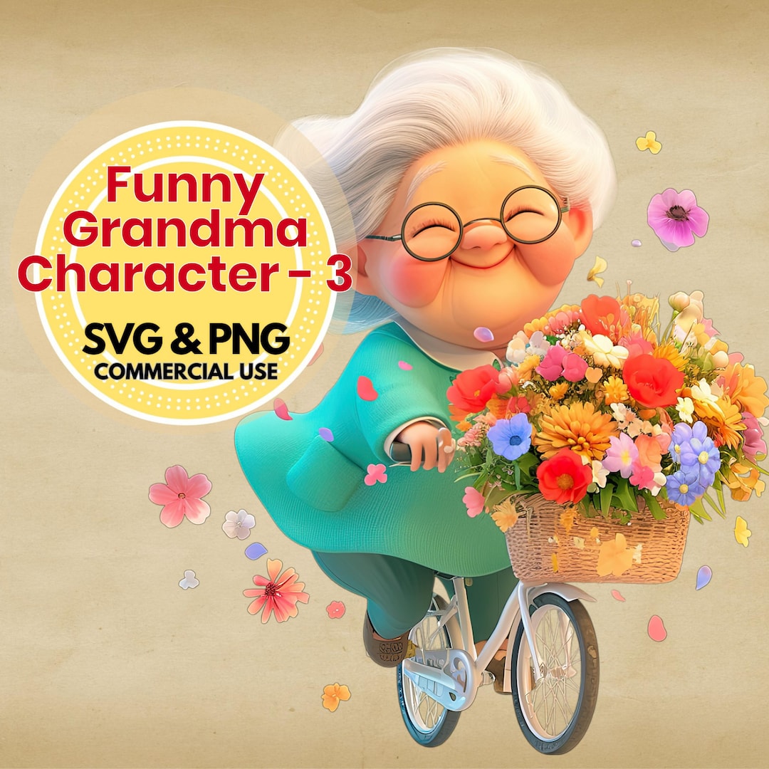Funny Grandma Clipart SVG PNG Digital Download Cartoon Old Lady Image ...
