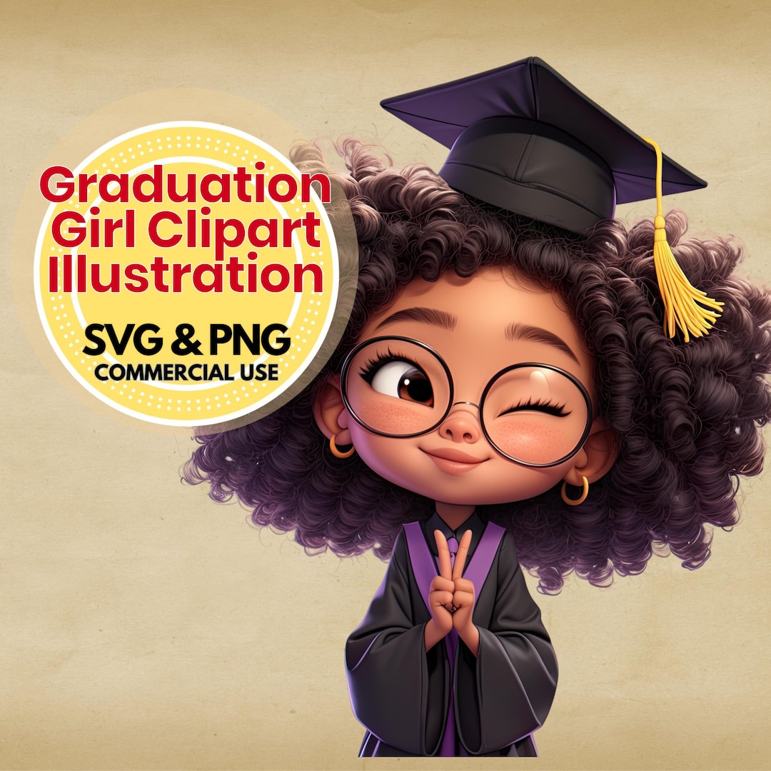 Black Graduation Girl Clipart Digital Download Sorority Grad Cap Png ...