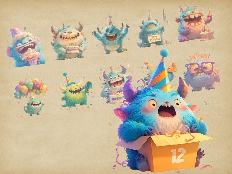 Monster Clipart Birthday Bundle Digital Download Cute Monster Svg Png ...