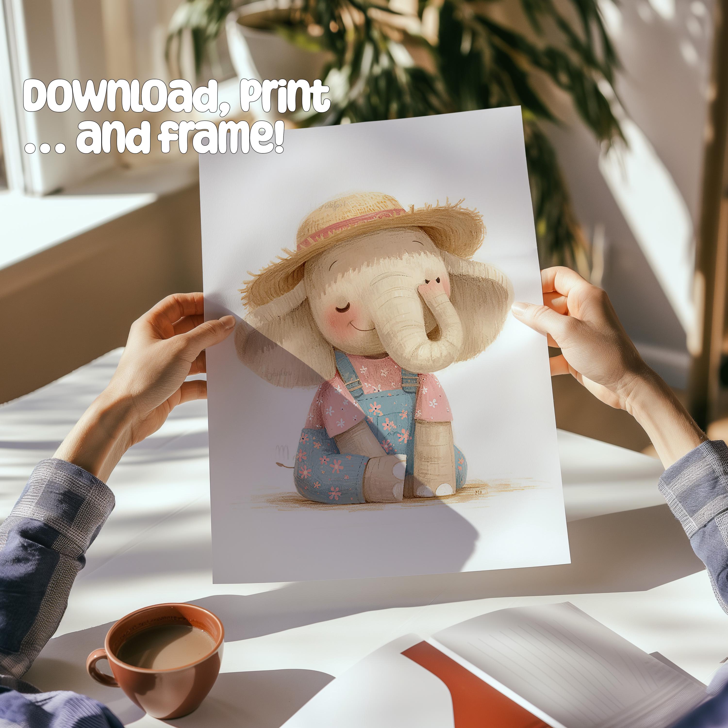 Cute Baby Elephant Wall Art Printable Watercolor Nursery Decor Digital ...