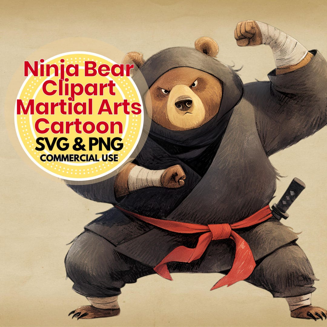 Ninja Bear Clipart: Martial Arts Animal Graphic (SVG, PNG) - Etsy