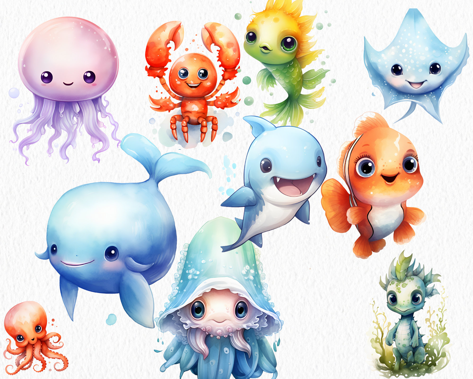 Cute Baby Under the Sea Animals Watercolor Clip Art | Sea Animals ...