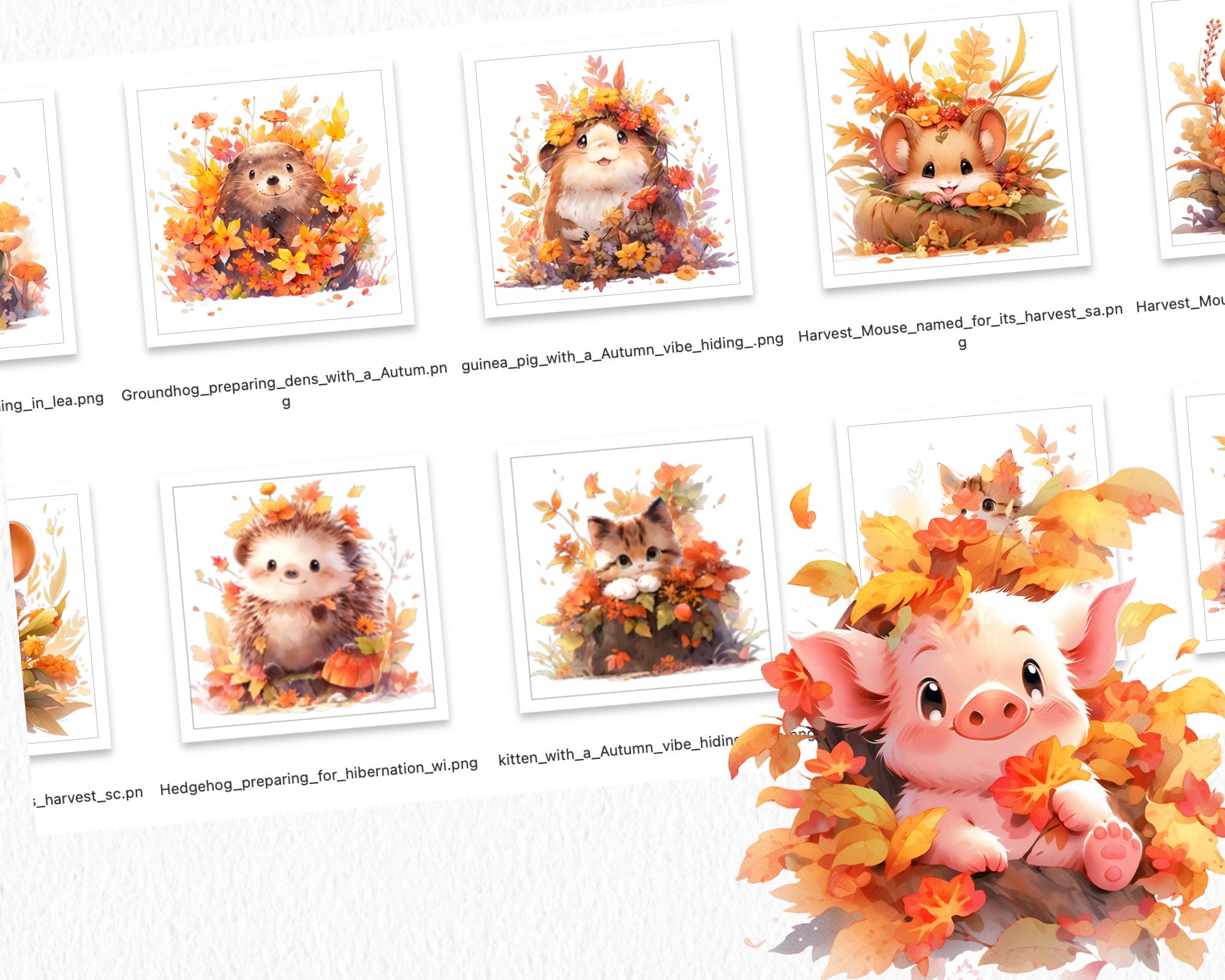 Watercolor Fall Animals Clipart Bundle, Autumn PNG SVG (digital ...