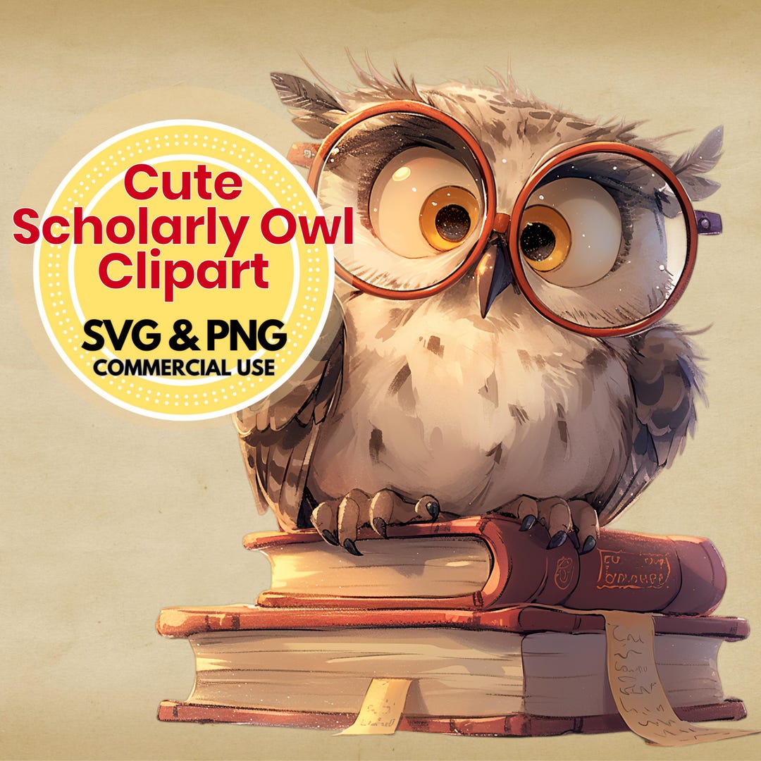 Owl Clipart for Book Lovers Digital Download Cartoon Owl With Glasses ...