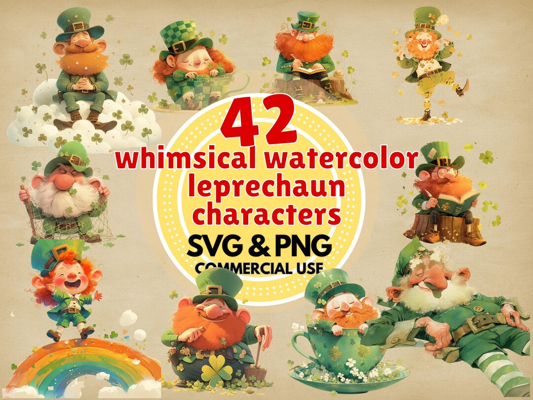 Whimsical Watercolor Leprechaun Clipart PNG SVG St. Patrick's Day ...