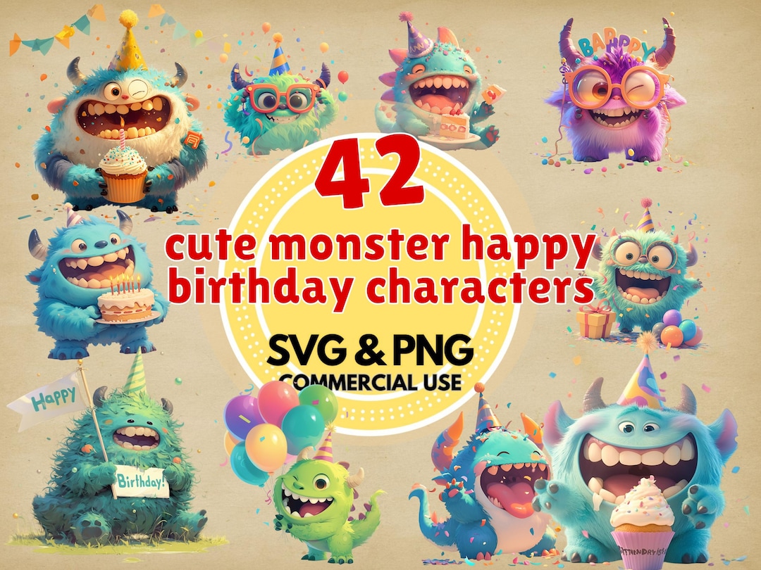 Monster Clipart Birthday Bundle Digital Download Cute Monster Svg Png ...
