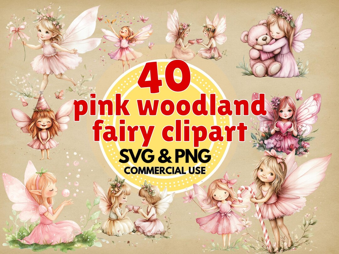 Pink Woodland Fairy Clipart: 40 PNG SVG Graphics (digital Download) - Etsy