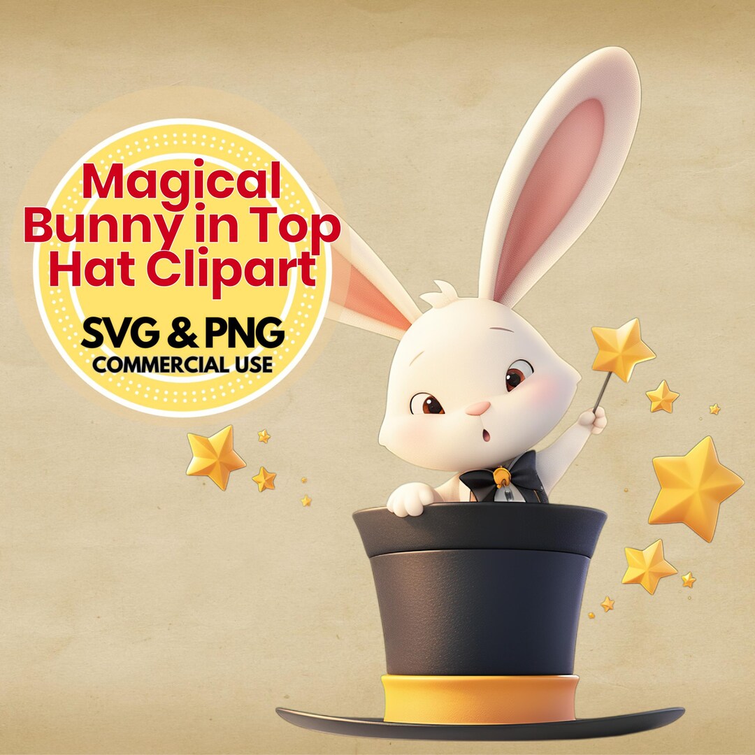 Cute Circus Animal - Magic Rabbit Clipart SVG PNG Magician Hat Digital ...