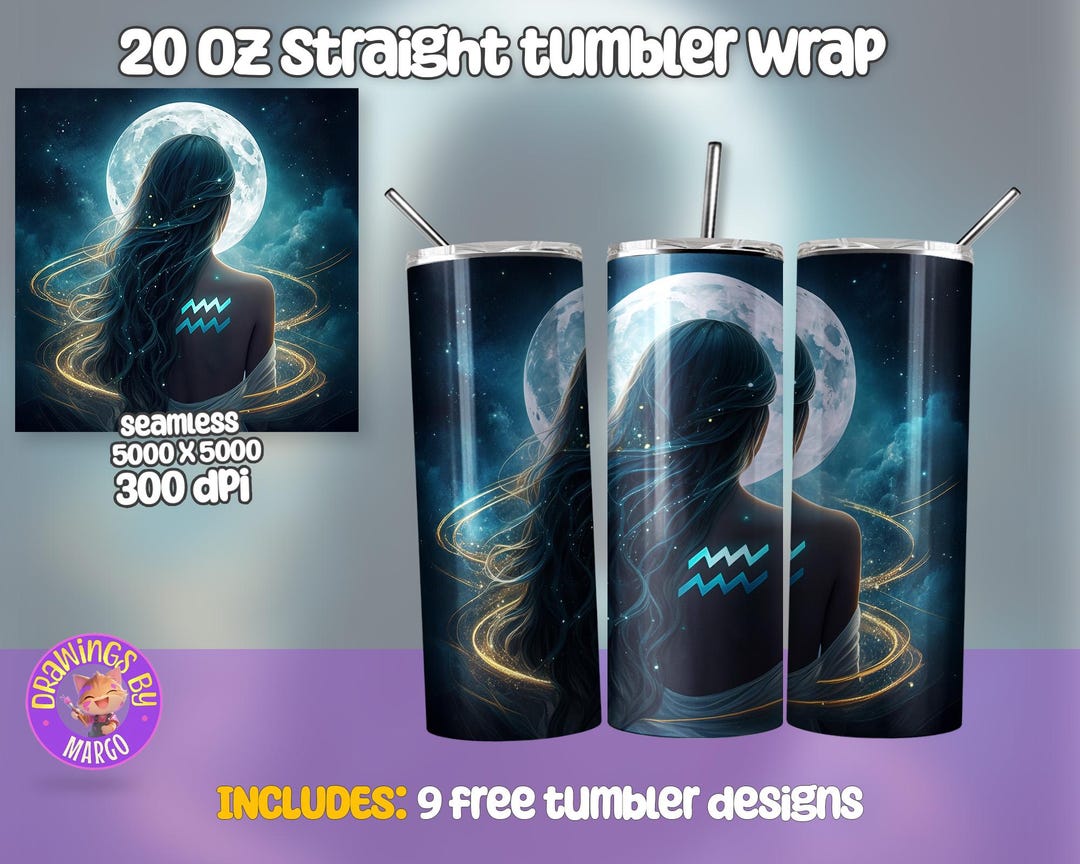 Aquarius Tumbler Wrap Sublimation Design Digital Download for 20oz ...