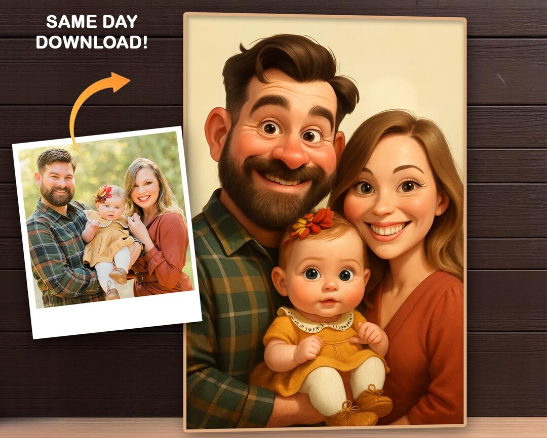 Custom Family Cartoon Portrait From Photo Digital 3d Style Gift ...