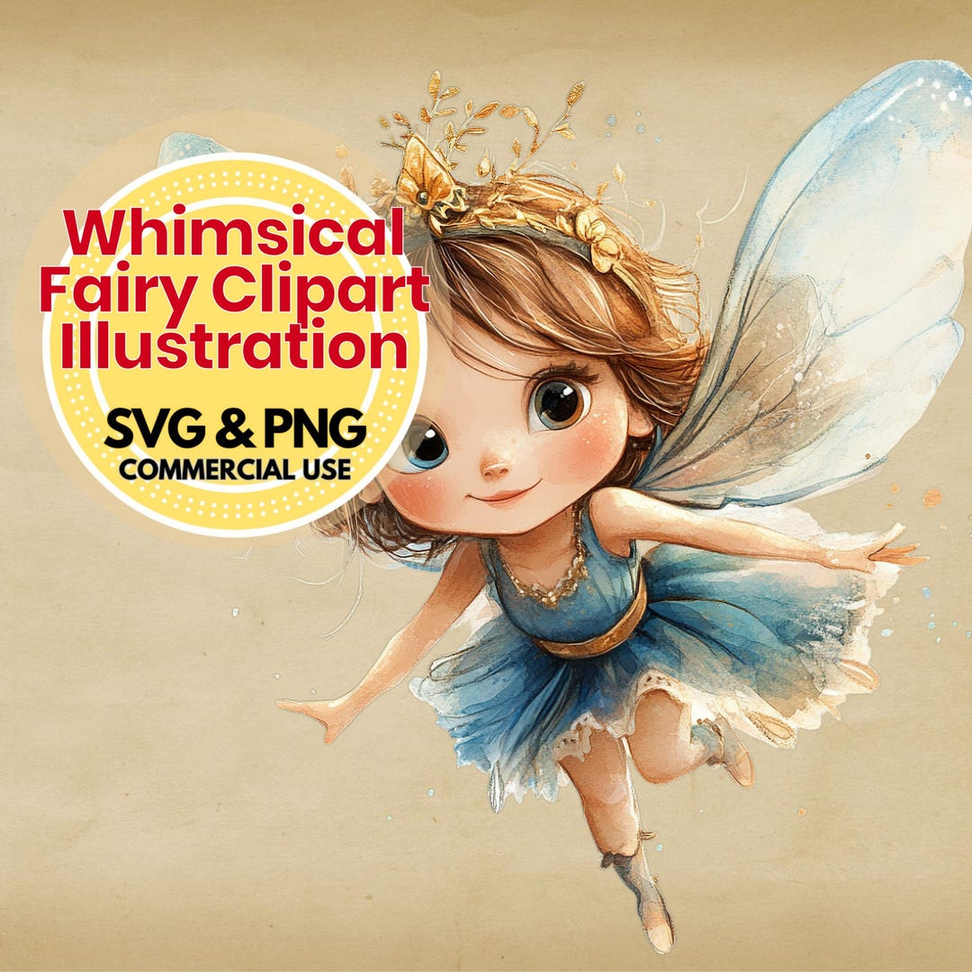 Fairy Princess Clipart PNG SVG Cute Blue Winged Girl Digital Download ...