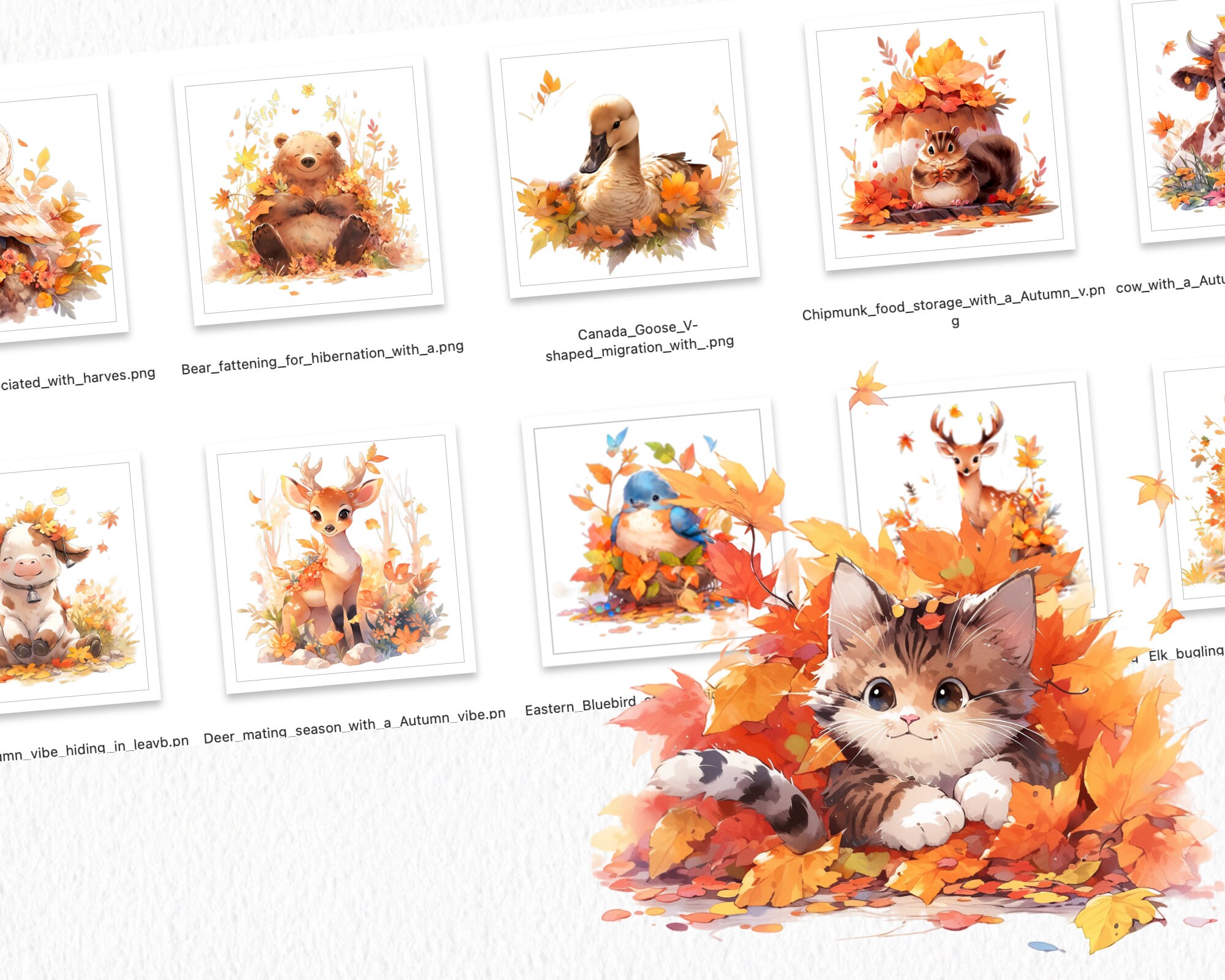 Watercolor Fall Animals Clipart Bundle, Autumn PNG SVG (digital ...