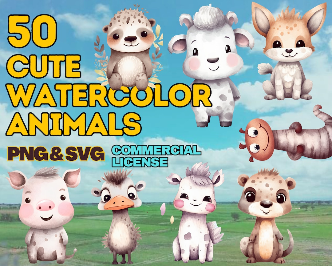 Watercolor Baby Animals Clipart Bundle Digital Download Png Svg Nursery ...