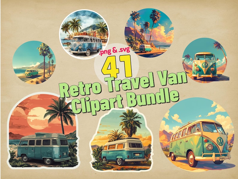 Retro Van Clipart Bundle Vintage Travel Van Png and Svg Set for ...