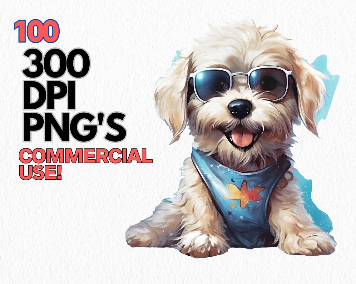 Watercolor Dogs With Sunglasses Cute Clipart Bundle of Puppies PNG and ...