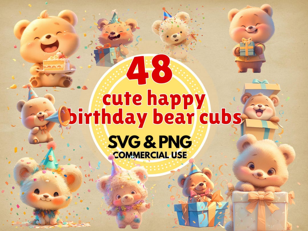 Birthday Bear Clipart Set Digital Download Cute Bear Cubs Png Svg ...