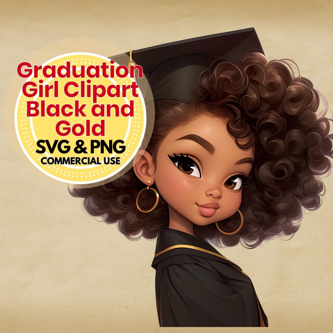 Black Sorority Graduation Clipart PNG SVG Digital Download Curly Hair ...