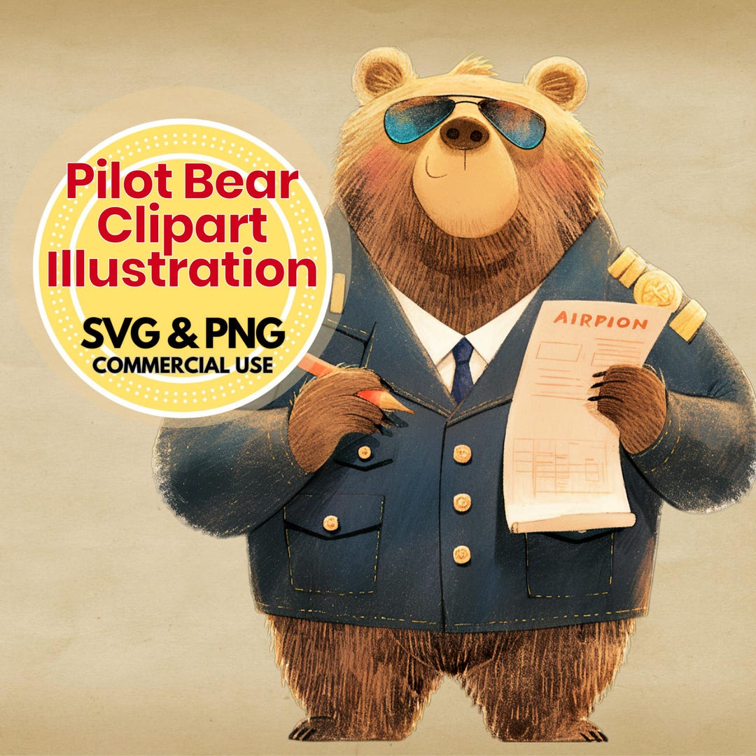 Aviator Bear Clipart Svg Png for Kids Nursery Art Cute Pilot Bear ...