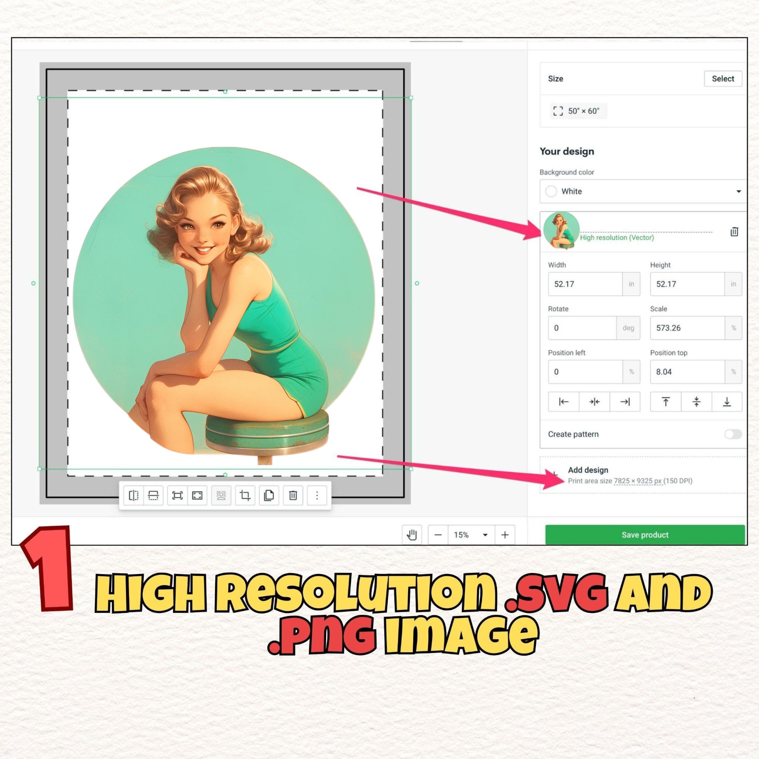 Vintage Pin up Girl Clipart Svg and Png, Retro Pinup Illustration ...