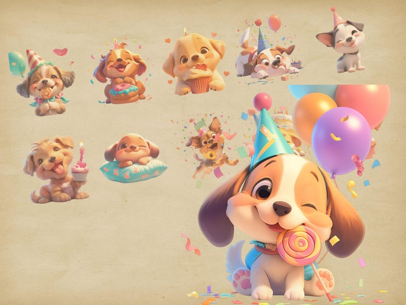 Cute Birthday Puppy Clipart PNG SVG Digital Download Dog Party Graphics ...