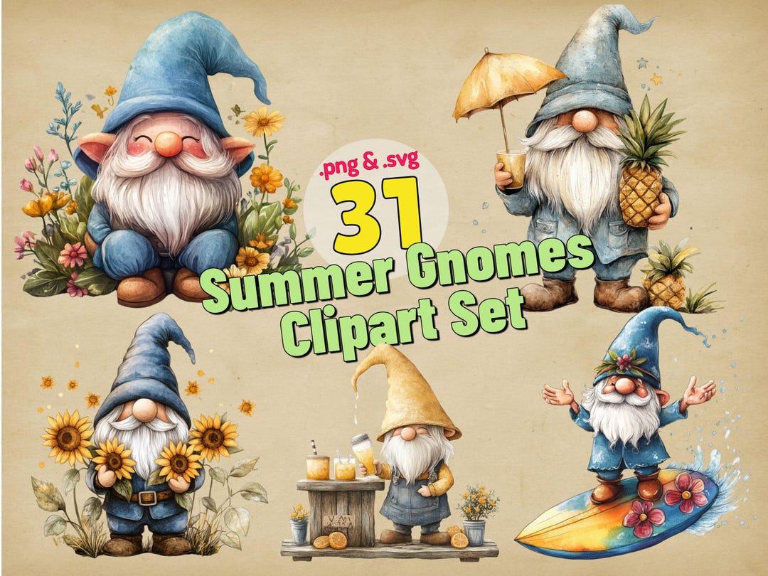 Boho Summer Gnomes Clipart PNG SVG Cute Gnome Graphics for Sublimation ...