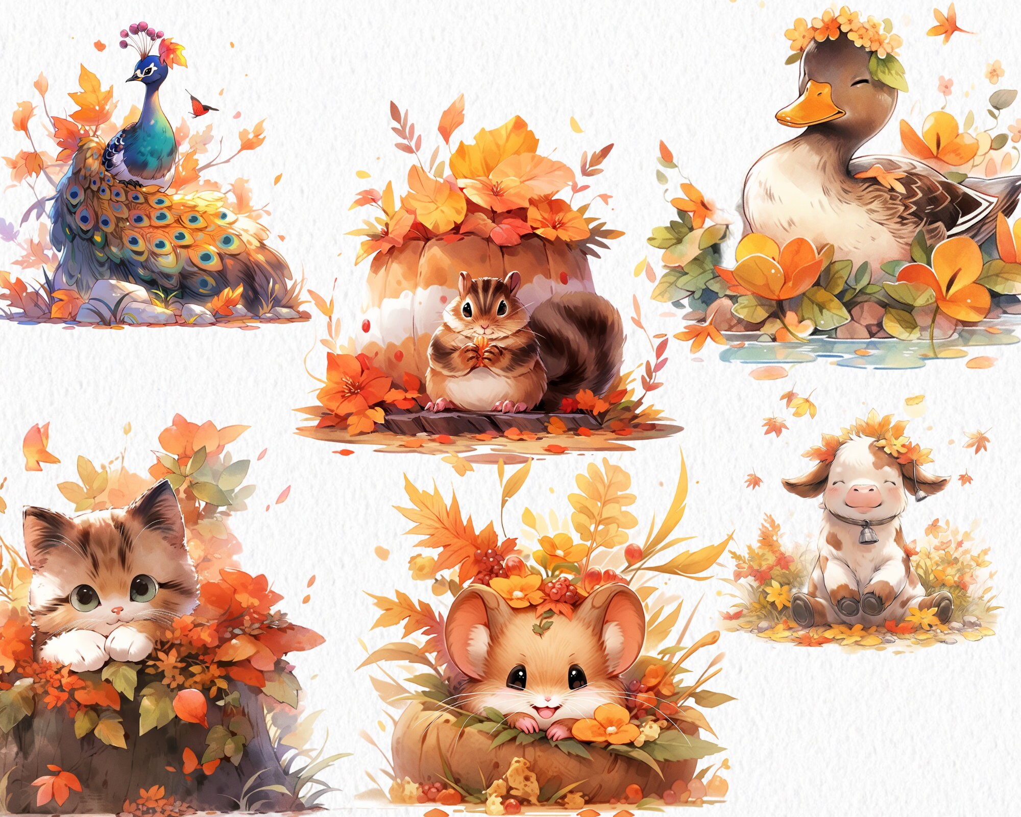 Watercolor Fall Animals Clipart Bundle, Autumn PNG SVG (digital ...