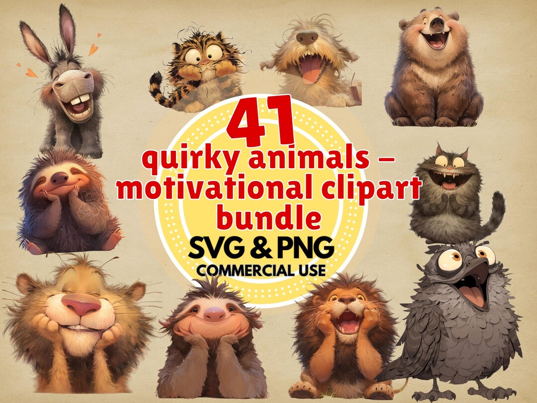 Funny Animal Clipart Bundle Motivational Set Quirky Animals Png Svg ...