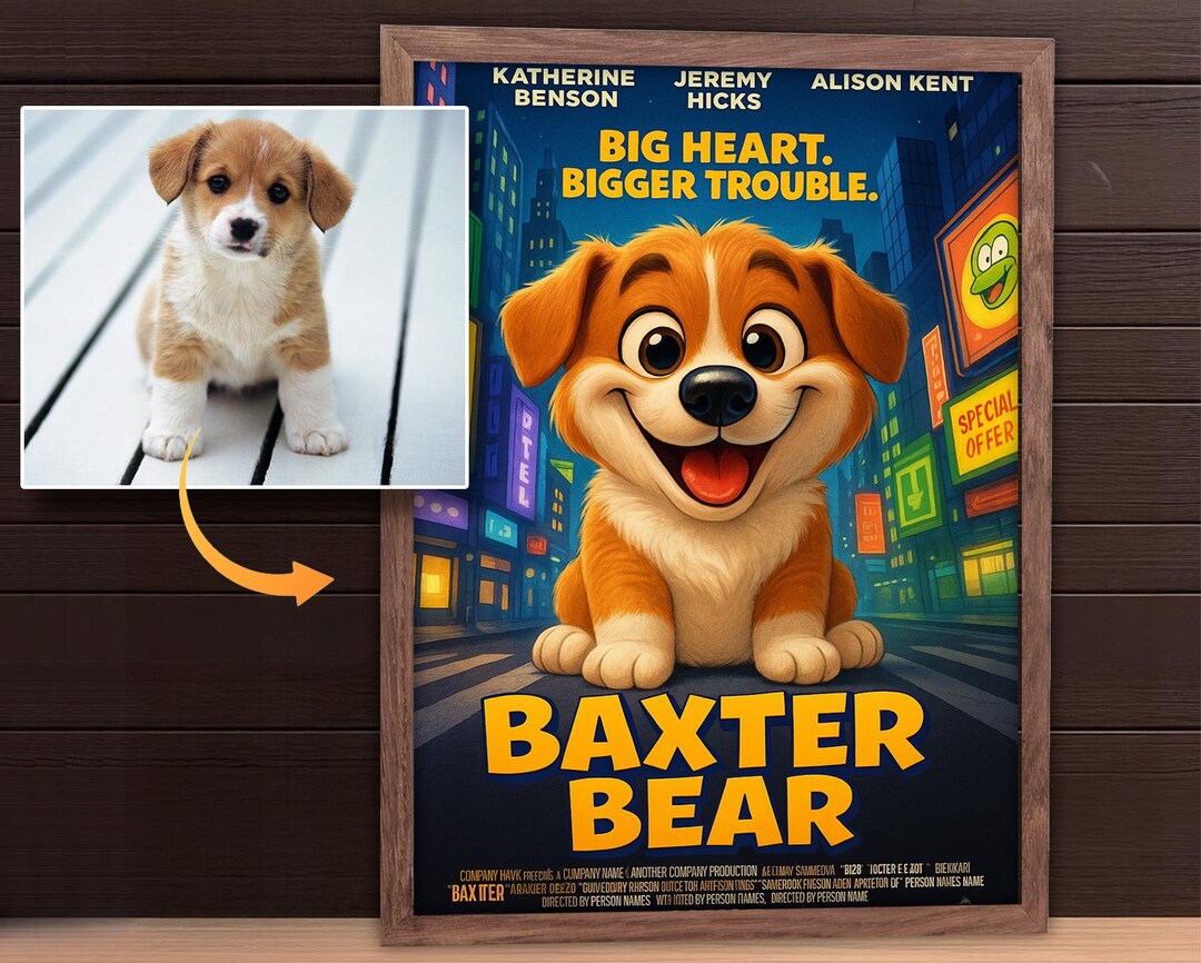 Custom Pet Movie Poster, Personalized Dog Print - 3D Pixar , Cartoon ...