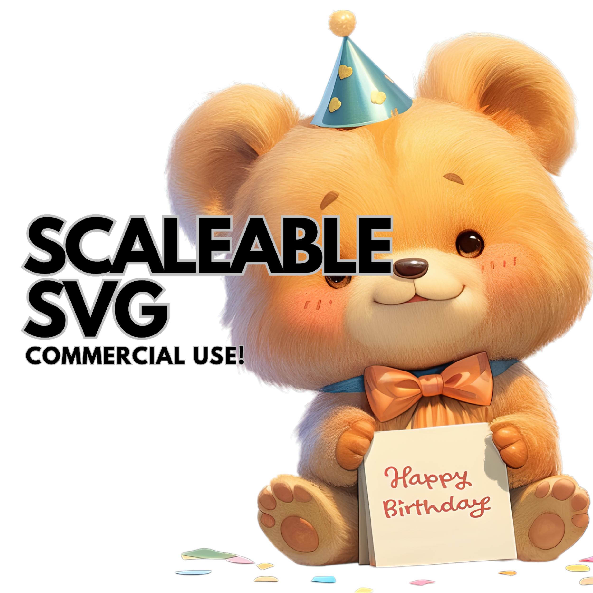 Happy Birthday Bear Clipart SVG PNG Digital Download Cute Cartoon Bear ...