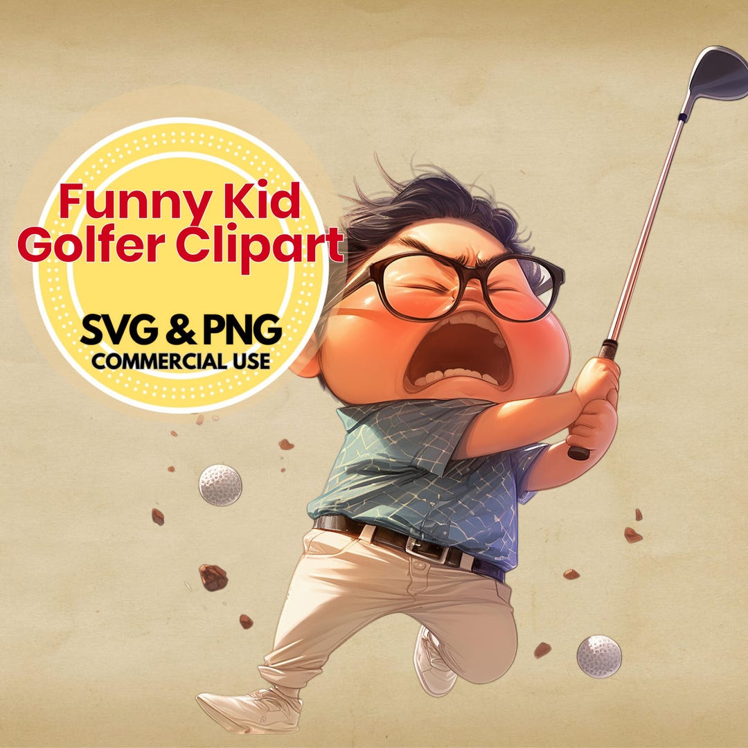 Whimsical Golf Clipart SVG PNG Funny Cartoon Golfing Kid Digital ...