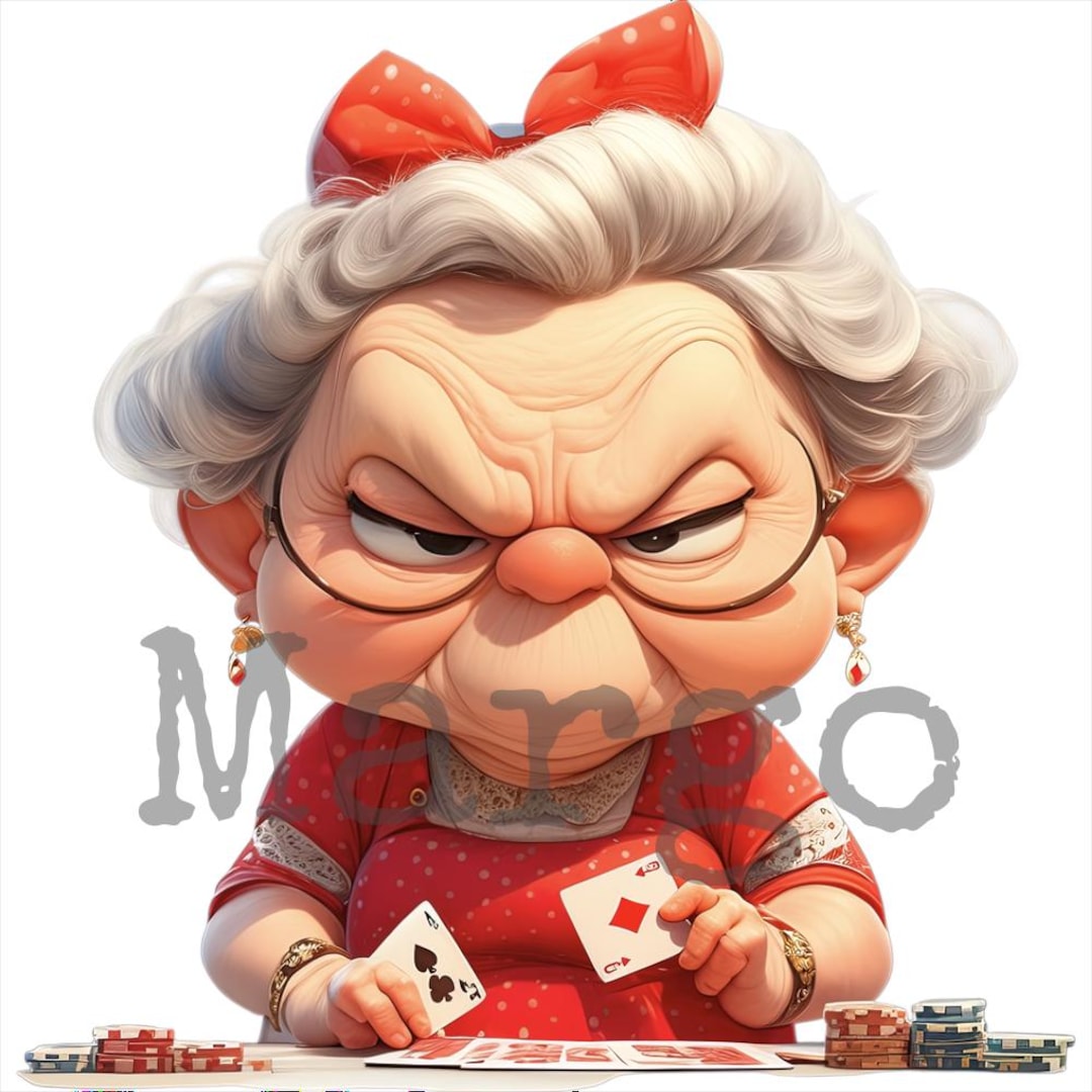 Game Night Digital Art: Cute Grandma Playing Cards SVG PNG DFX, Funny ...