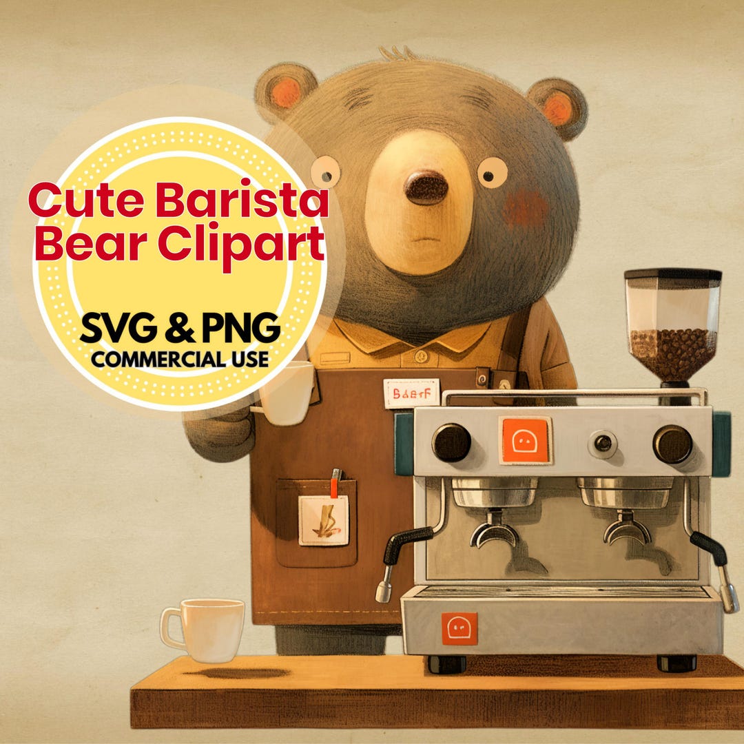 Barista Bear Clipart SVG PNG Coffee Shop Digital Download Cute Cafe ...