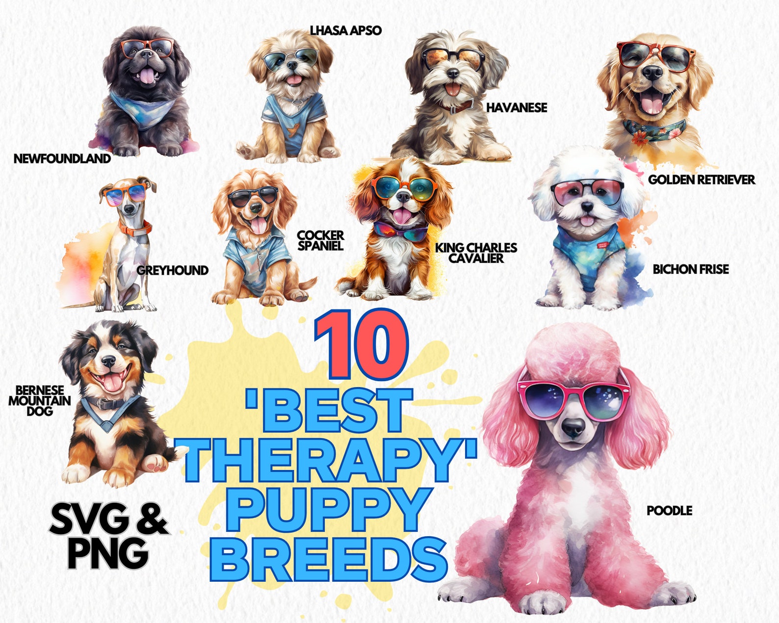 Watercolor Puppy Dog Breeds Clipart Bundle - Instant Download for ...