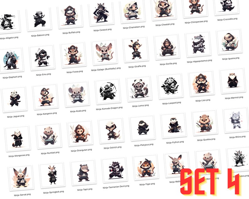 200 Cute Ninja Animals Clipart , PNG Bundle , SVG Bundle , Clipart ...