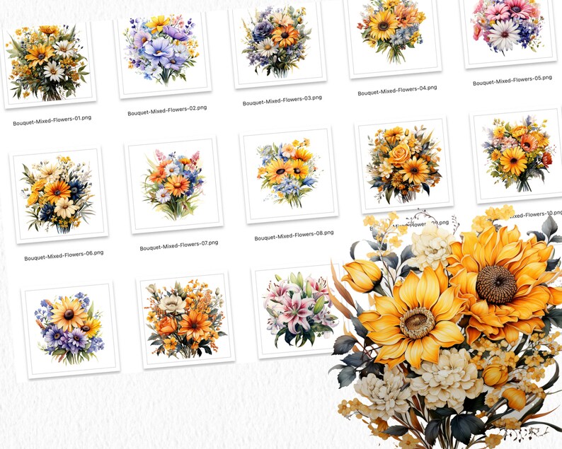 Watercolor Flower Clipart Set Png Svg Digital Download Floral Bouquet ...