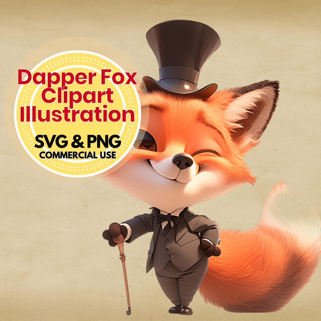 Cute Circus Fox Clipart SVG PNG Cartoon Animal Digital Download Tuxedo ...