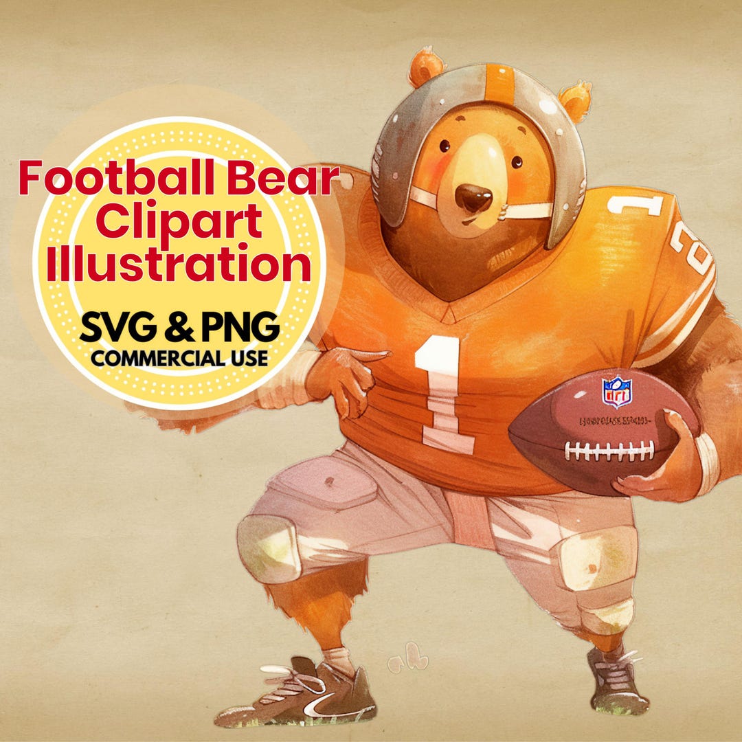 Football Bear Clipart: Sports Graphic (PNG, SVG Digital Download) - Etsy