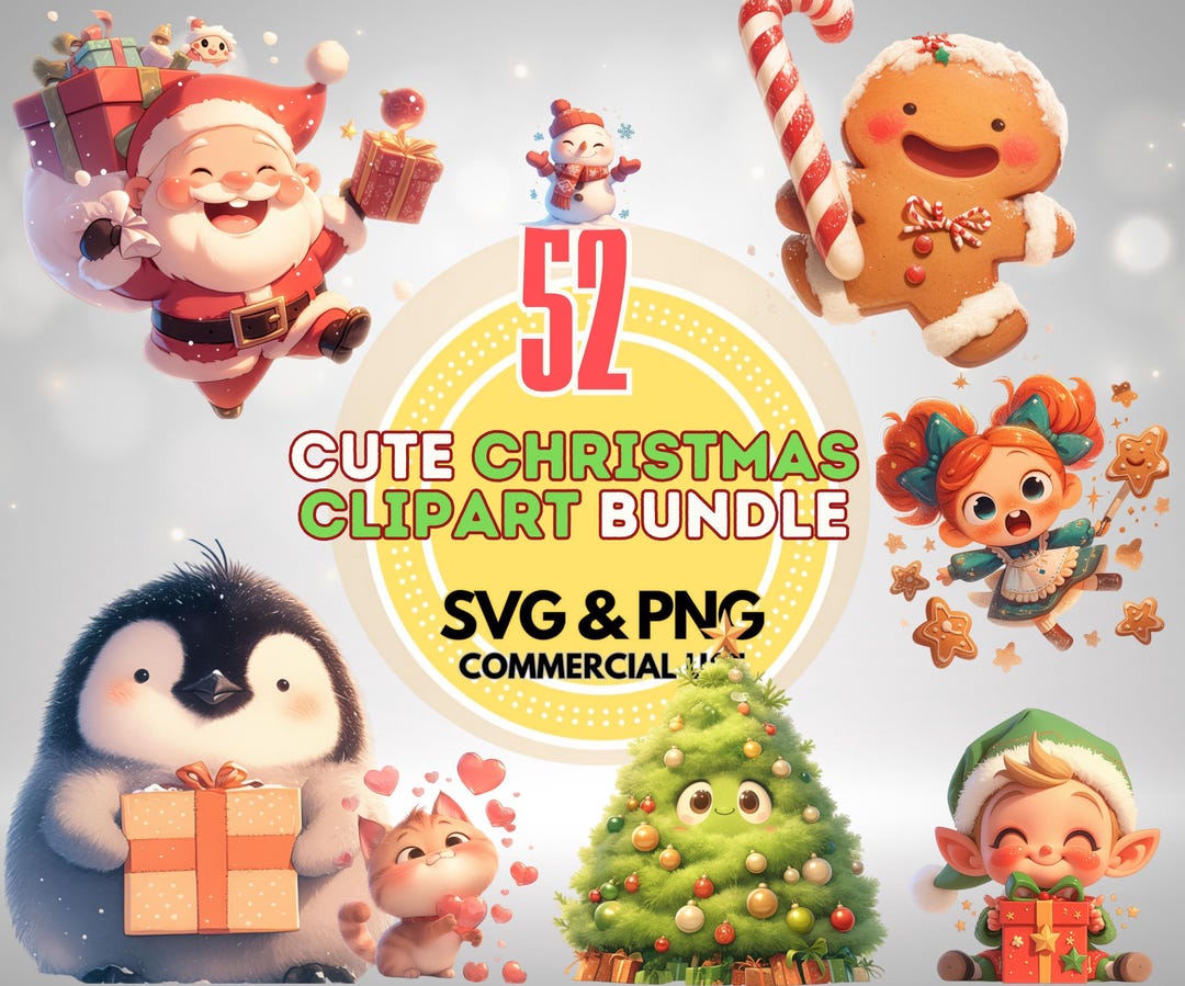 Christmas Clipart Bundle Cute Holiday Png Svg Digital Download for ...