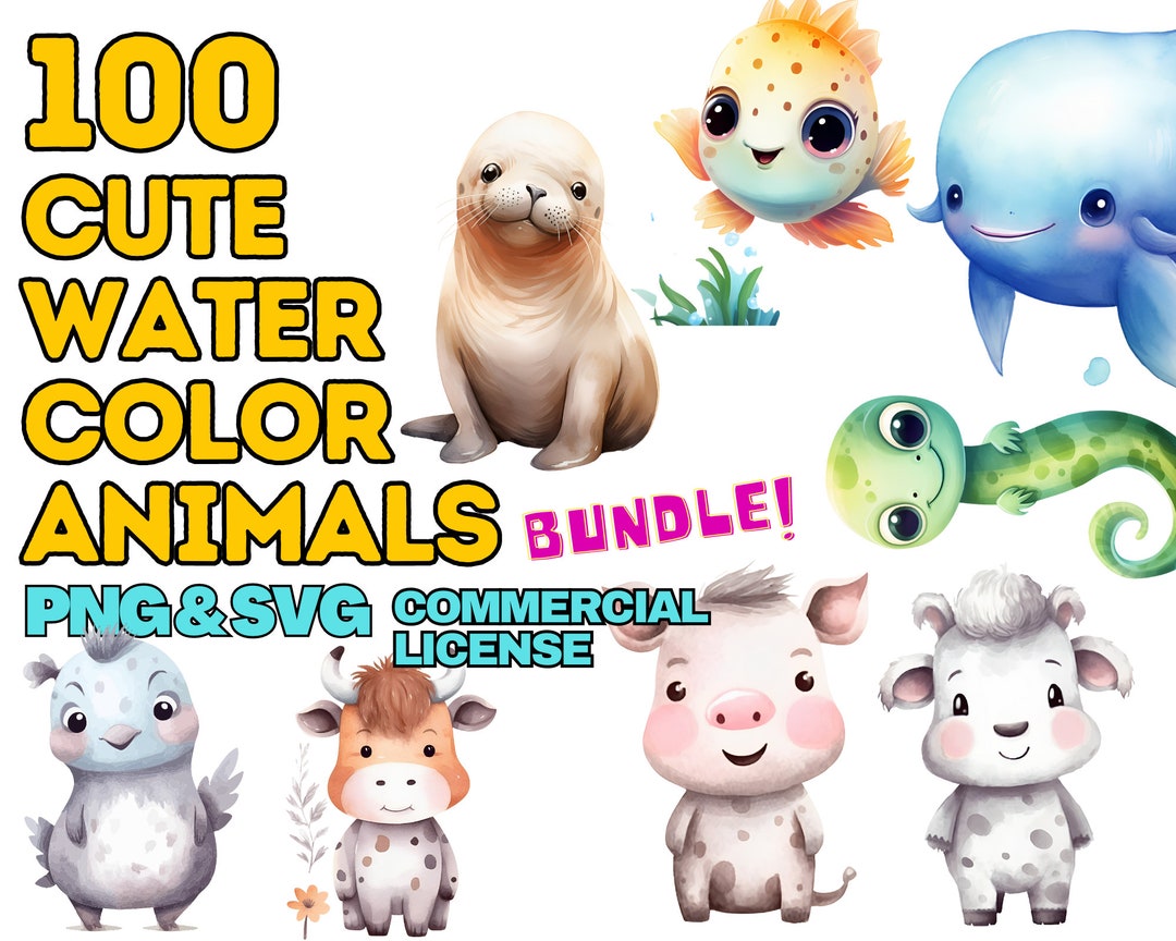 Watercolor Baby Animals Clipart Bundle, Nursery Art (PNG, SVG Digital ...