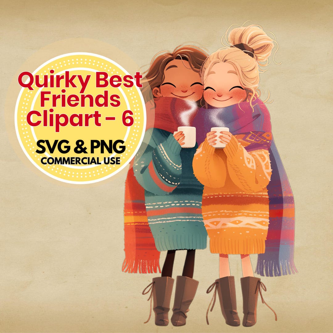 Best Friends Clipart Digital Download Svg Png Quirky Friendship Art for ...