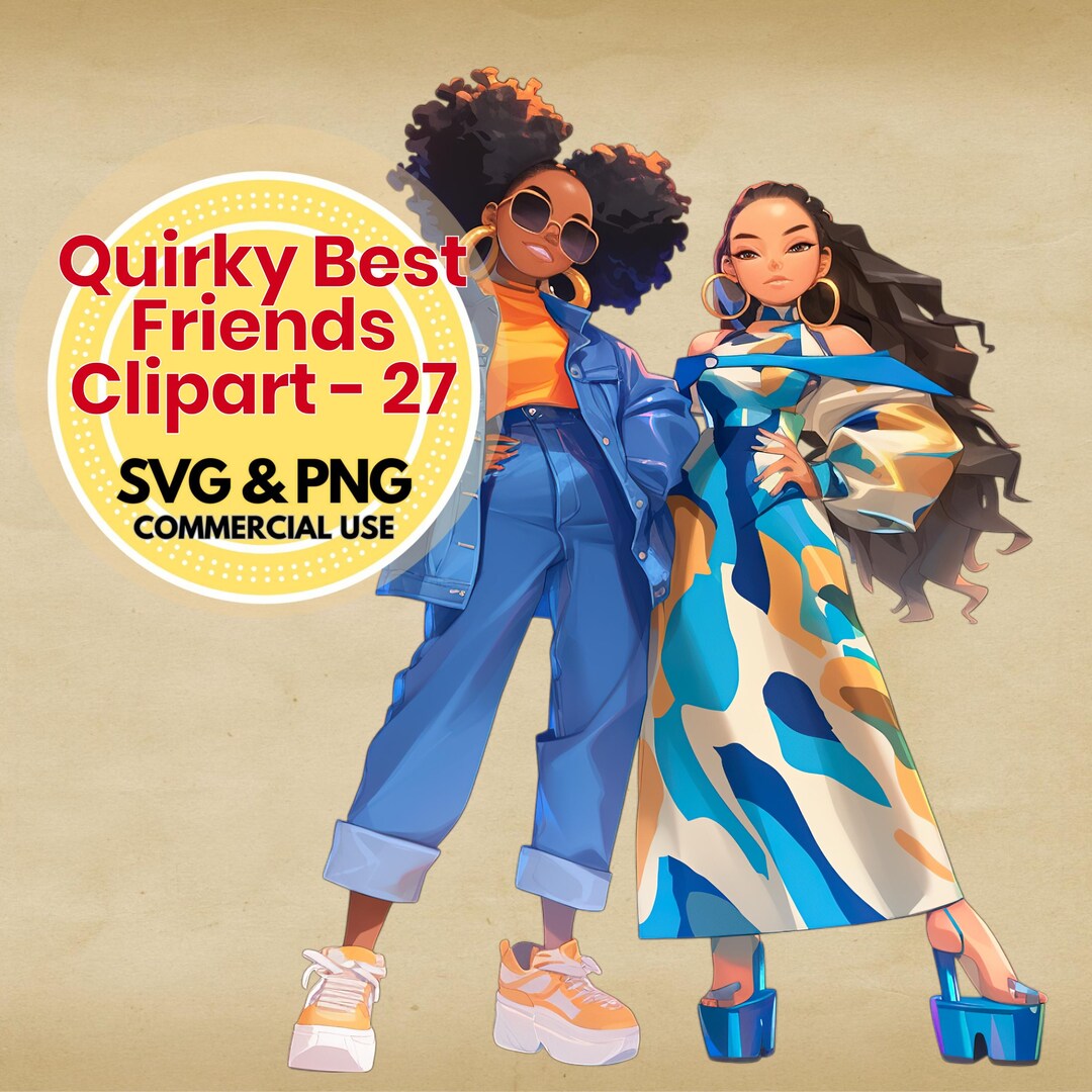 Quirky Best Friends Clipart SVG PNG Bundle - 27 Fun Digital Graphics ...