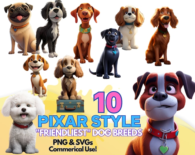 40pc Cartoon Dog Head PNG Bundle, Cute Puppy Animal POD Allowed Digital ...