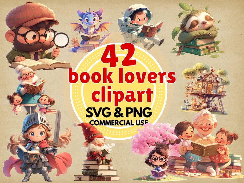Book Lover Clipart Set Png Svg Bundle for Reading Crafts Planners ...